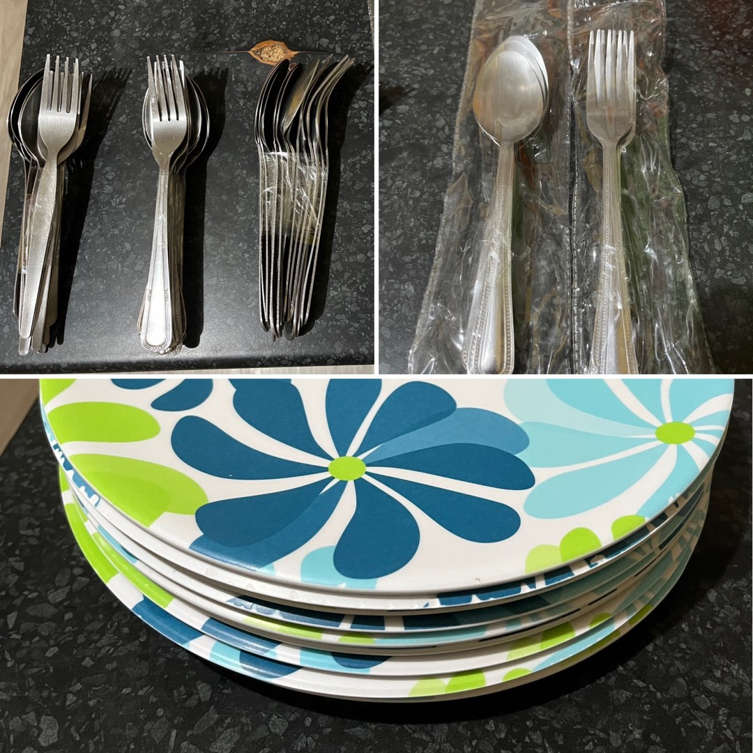 Spoon & Fork, Colorful Plastic Plates, Furniture & Home Living ...