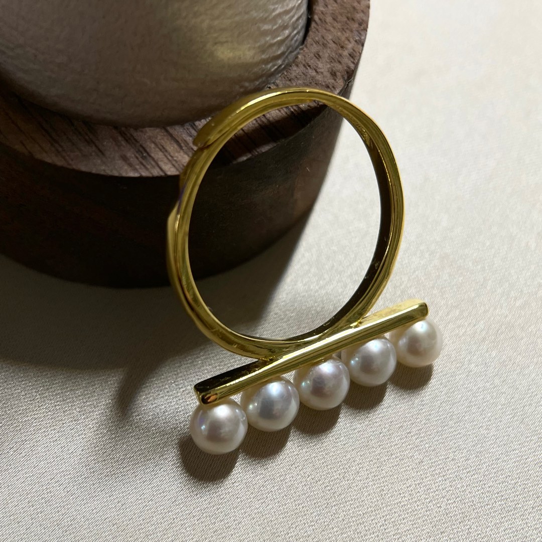 Sterling 925 Silver Premium Mini Freshwater Pearls Ring Balance Beam ...