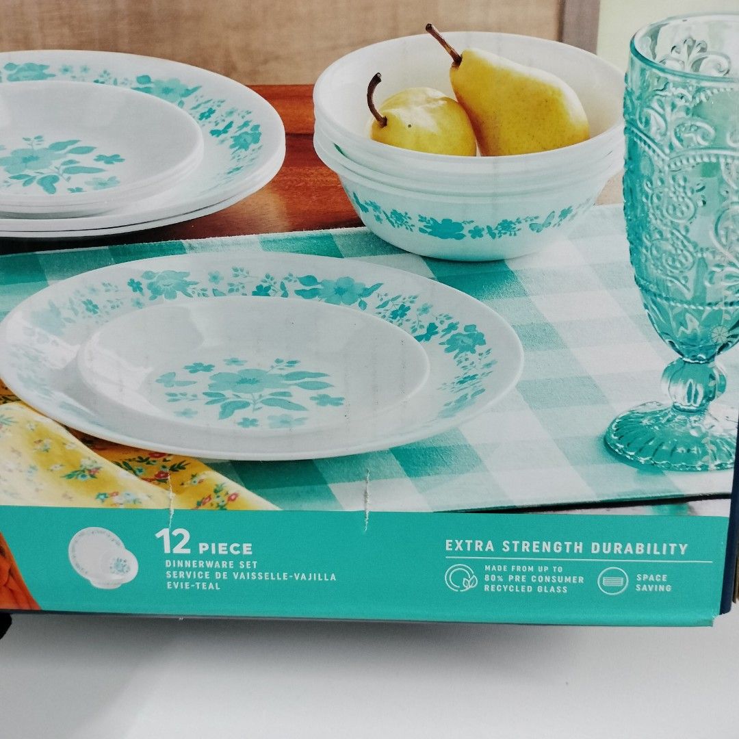 THE PIONEER WOMEN BY CORELLE 12PCS DINNERWARE SET EVIE IN TEAL ...