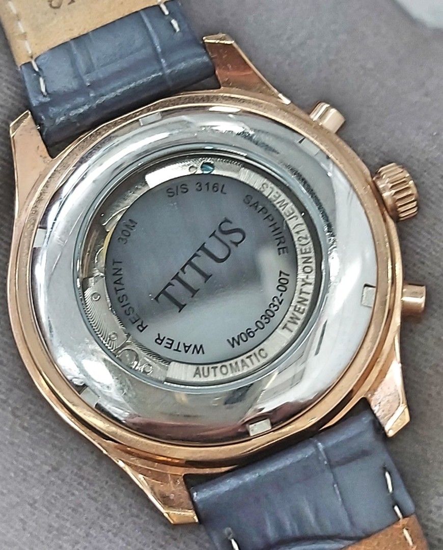 Titus Automatic Moonphase Sapphire Original Blue Leather Strap, Men's ...