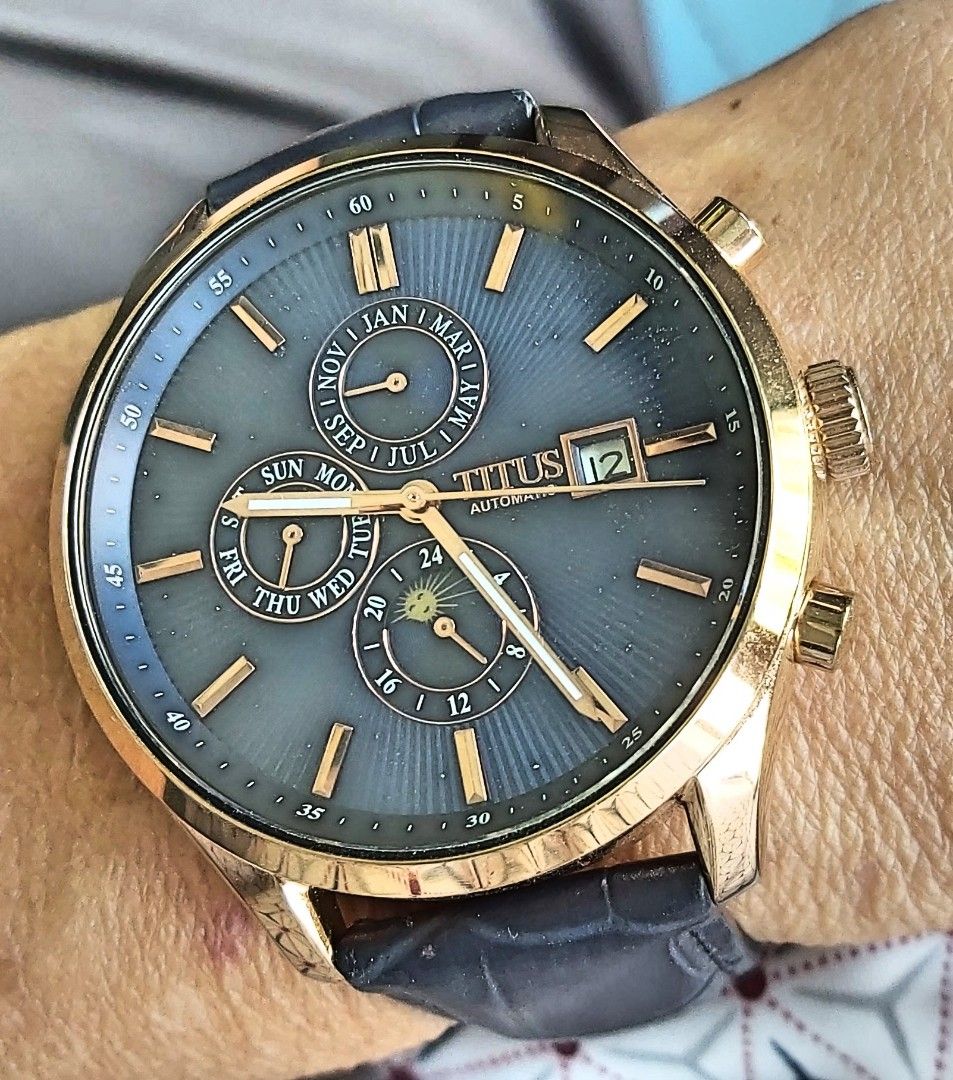 Titus Automatic Moonphase Sapphire Original Blue Leather Strap, Men's ...