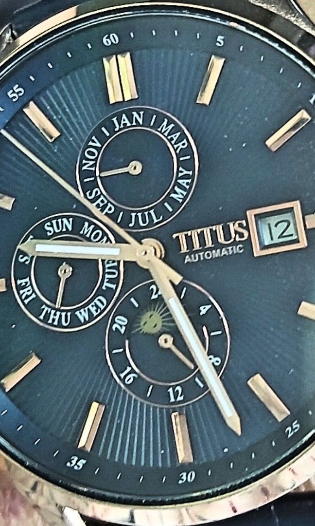 Titus Automatic Moonphase Sapphire Original Blue Leather Strap, Men's ...