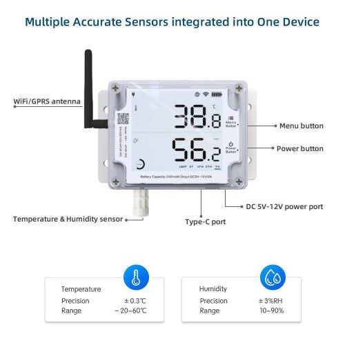 UbiBot GS1-A4G Industrial-Grade WIFI SIM Temperature Humidity Data Logger IoT System + 5V/2A ...