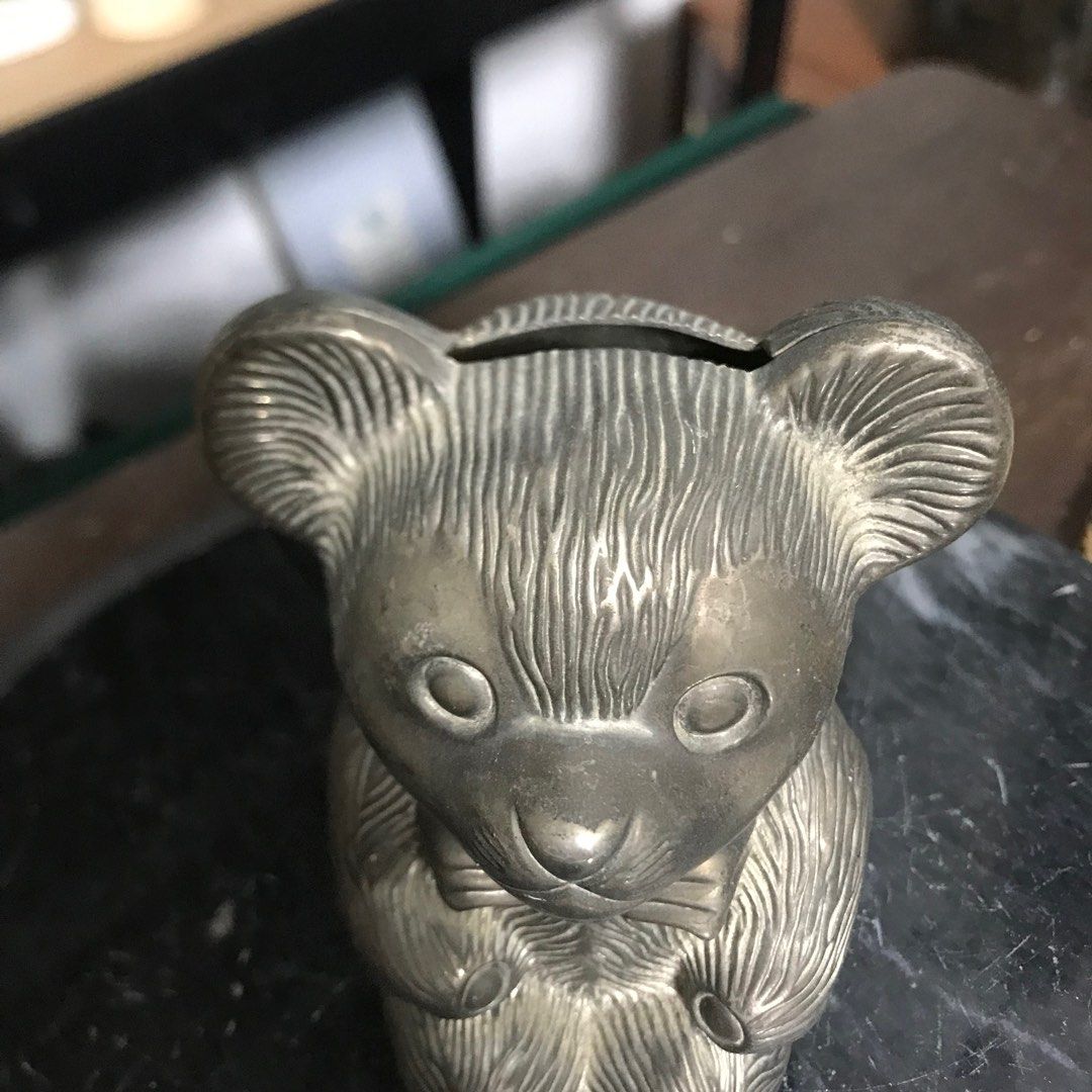 Vintage silver plated teddy bear coin bank, Hobbies & Toys, Memorabilia ...
