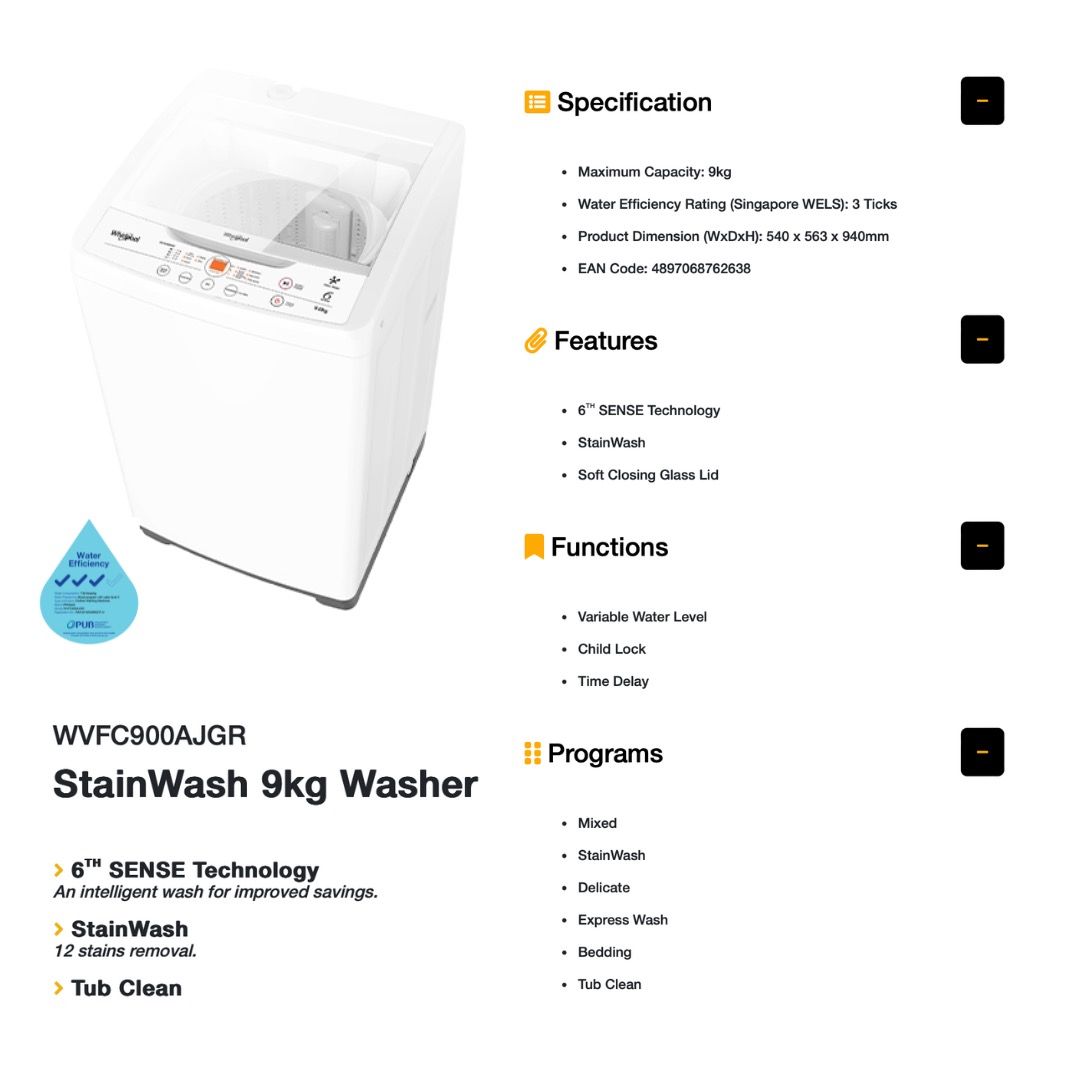 WHIRLPOOL 9KG / 9.5KG / 10.5KG / 15KG TOP LOAD WASHING MACHINE ...