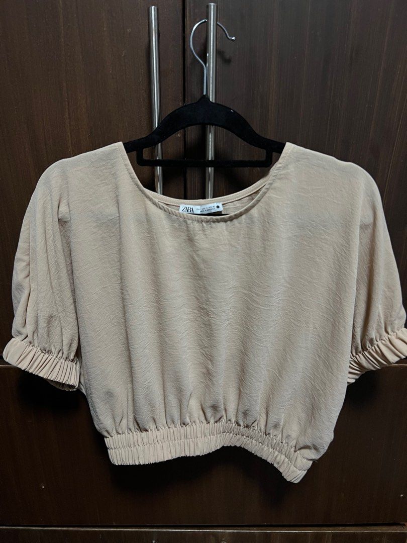 Zara Nude Garterized Cropped Top, Women's Fashion, Tops, Blouses on ...