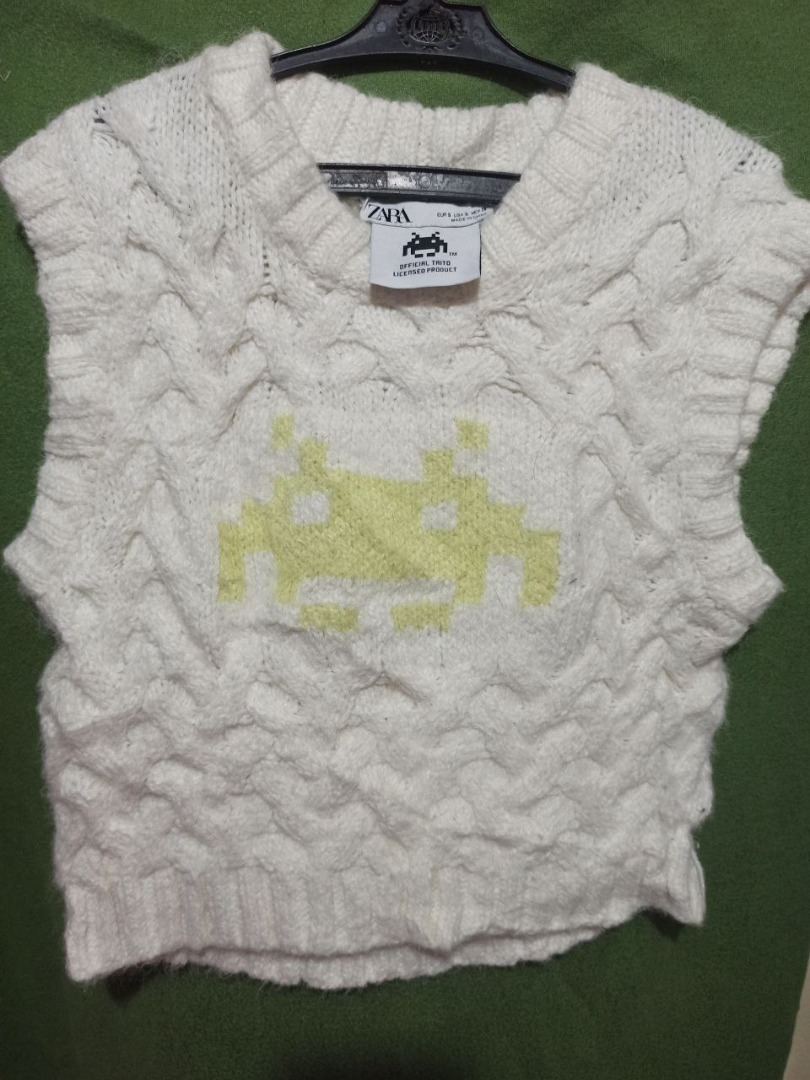 ZARA X SPACE INVADERS PACMAN - Rachatte Crew Neck Cable Knit Cropped ...