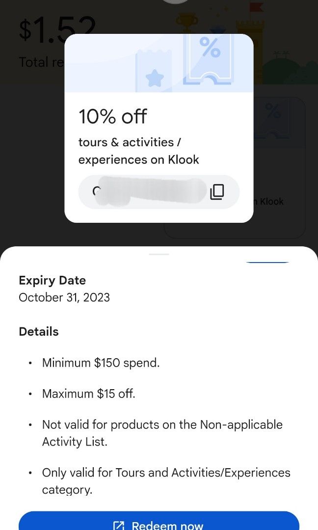 $15 off Klook voucher, min spend $150, Tickets & Vouchers, Vouchers on ...