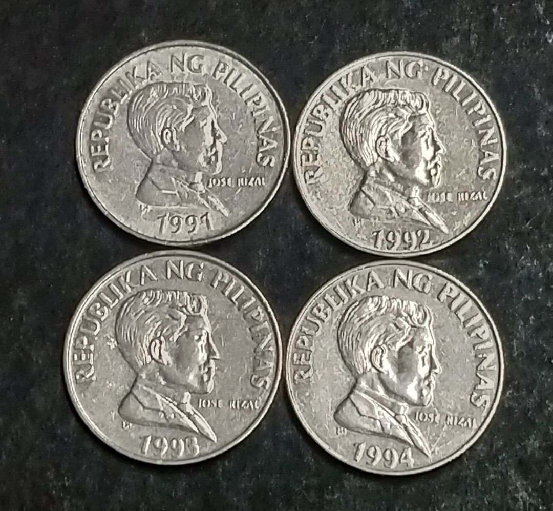 1991,1992,1993&1994 Philippines Flora and Fauna 1 Piso old coin (small coin) Complete set XF ...