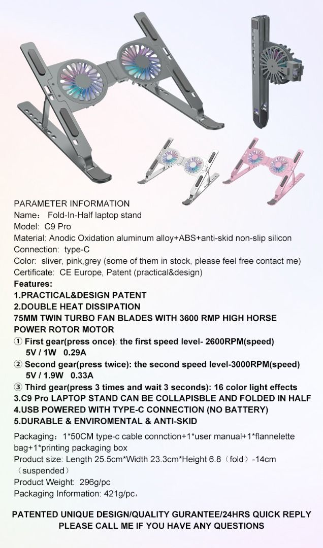 7 Level Adjustable Computer Foldable laptop Stand 2 Fans Aluminum ...