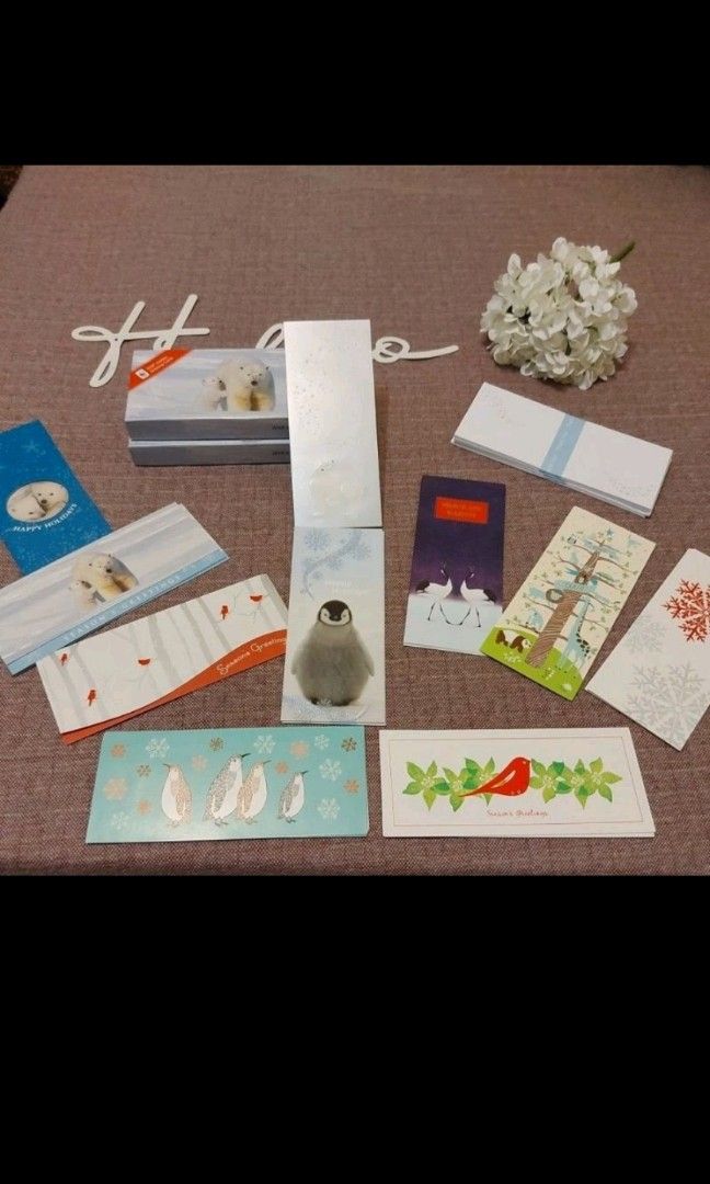 全新 美國帶回 超可愛 WWF HOLIDAY GREETING CARDS 北極熊 企鵝 聖誕卡 卡片 絕版 稀有品 29張, 書籍、休閒與 ...