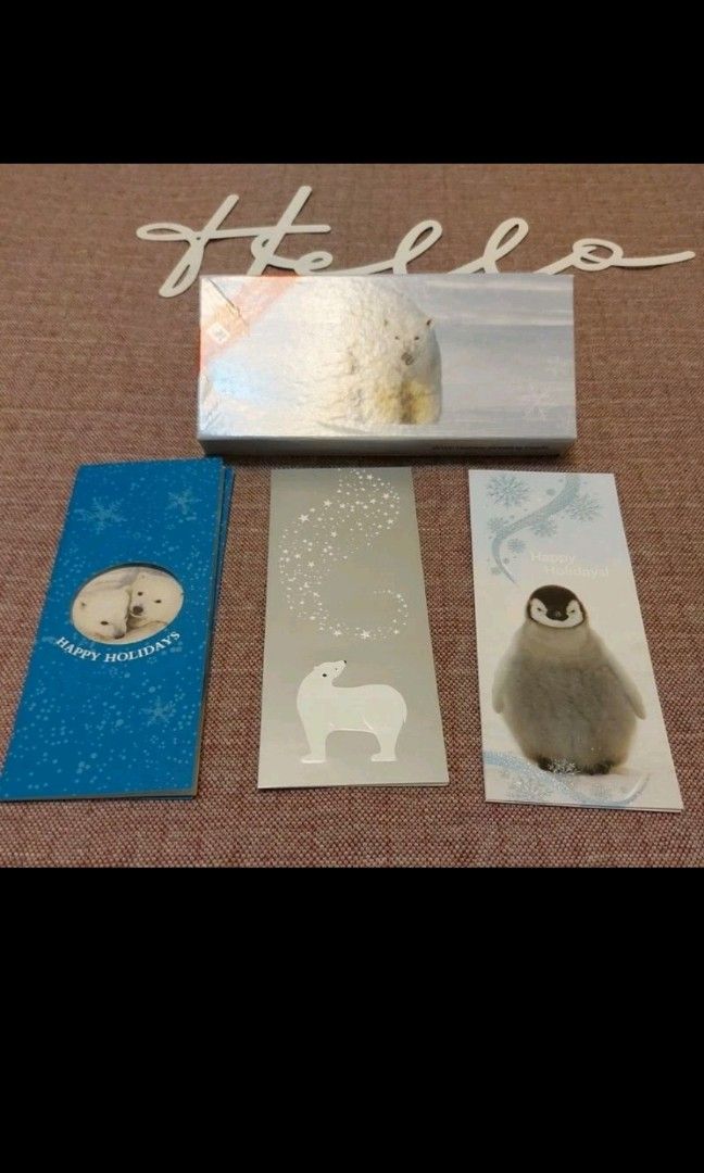 全新 美國帶回 超可愛 WWF HOLIDAY GREETING CARDS 北極熊 企鵝 聖誕卡 卡片 絕版 稀有品 29張, 書籍、休閒與 ...