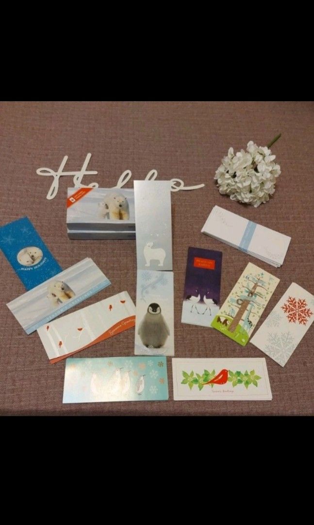 全新 美國帶回 超可愛 WWF HOLIDAY GREETING CARDS 北極熊 企鵝 聖誕卡 卡片 絕版 稀有品 29張, 書籍、休閒與 ...
