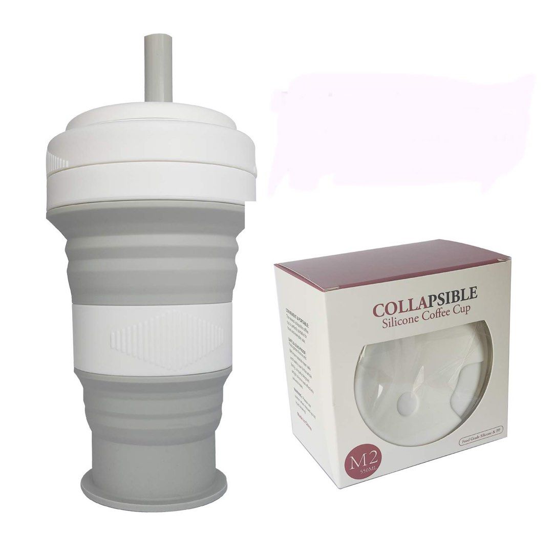 全新 collapsible coffee cup 550ml 環保耐冷 耐熱折疊 咖啡隨行杯 食品級矽膠伸縮杯 吸管杯, 哩哩扣扣, 其他在旋轉拍賣