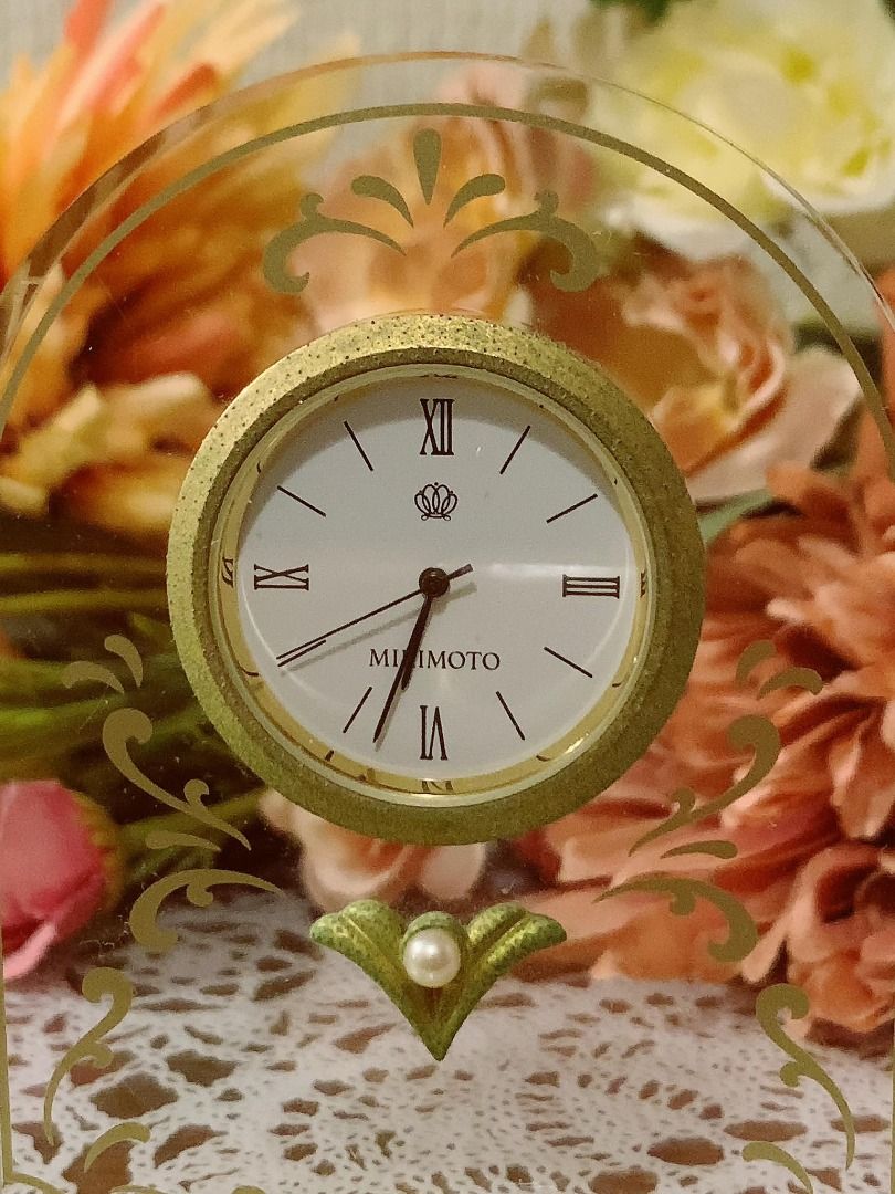 A Beautiful Vintage MIKIMOTO Solid Glass Desk Clock With Gold Accent ...