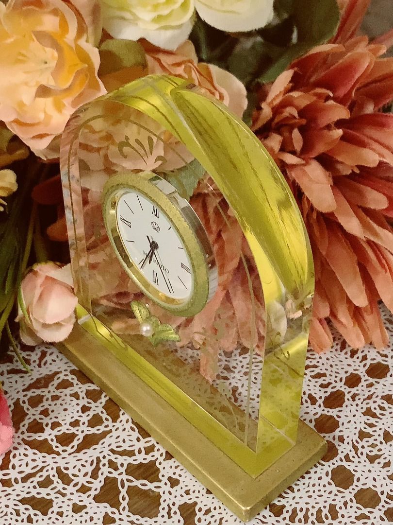 A Beautiful Vintage MIKIMOTO Solid Glass Desk Clock With Gold Accent ...
