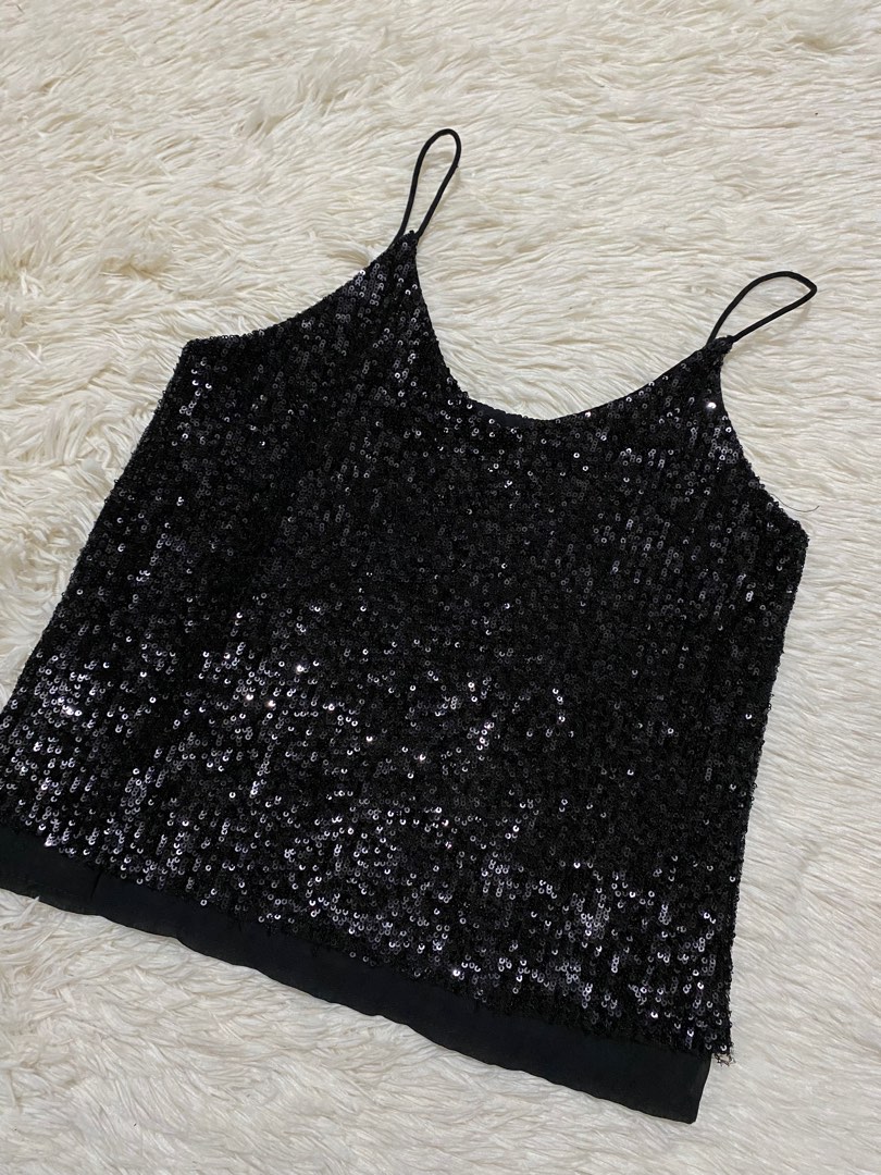 Black Sequence Top, Women's Fashion, Tops, Sleeveless on Carousell