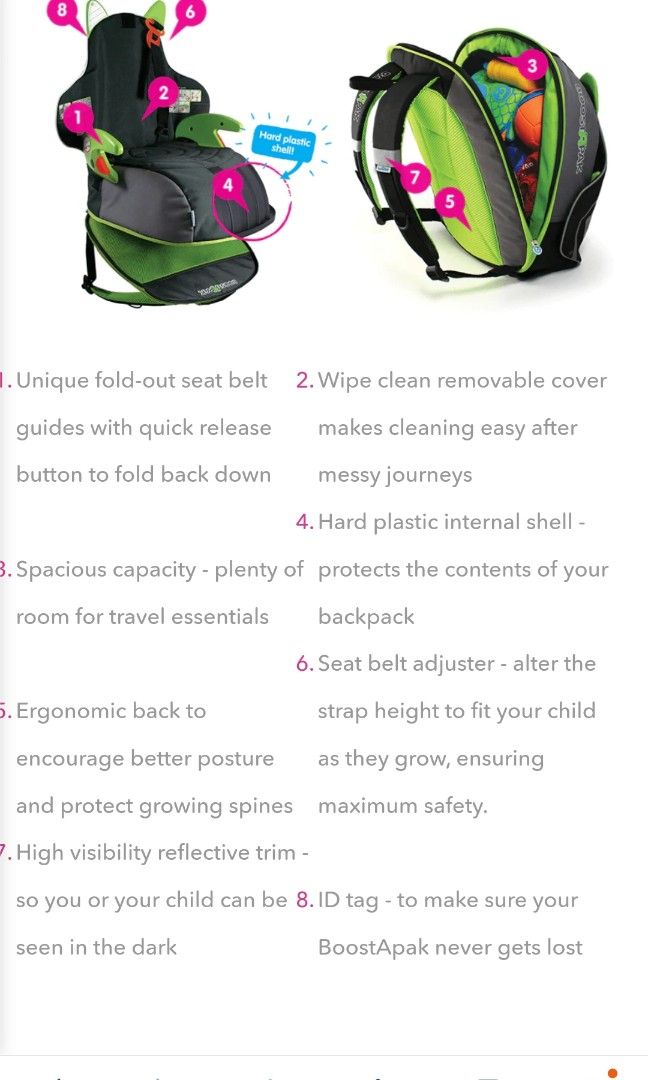 Boostapak / car booster seat/ backpack, Babies & Kids, Going Out, Car ...