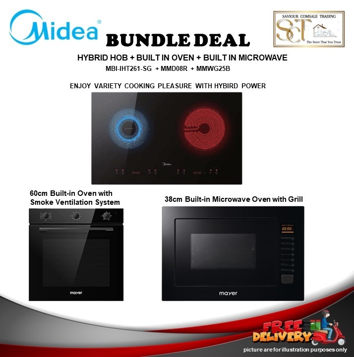 Bundle Deal - Hybrid Induction Hob + Built-In Oven + Built-in Microwave (MBI-IHT261-SG, MMD08R ...
