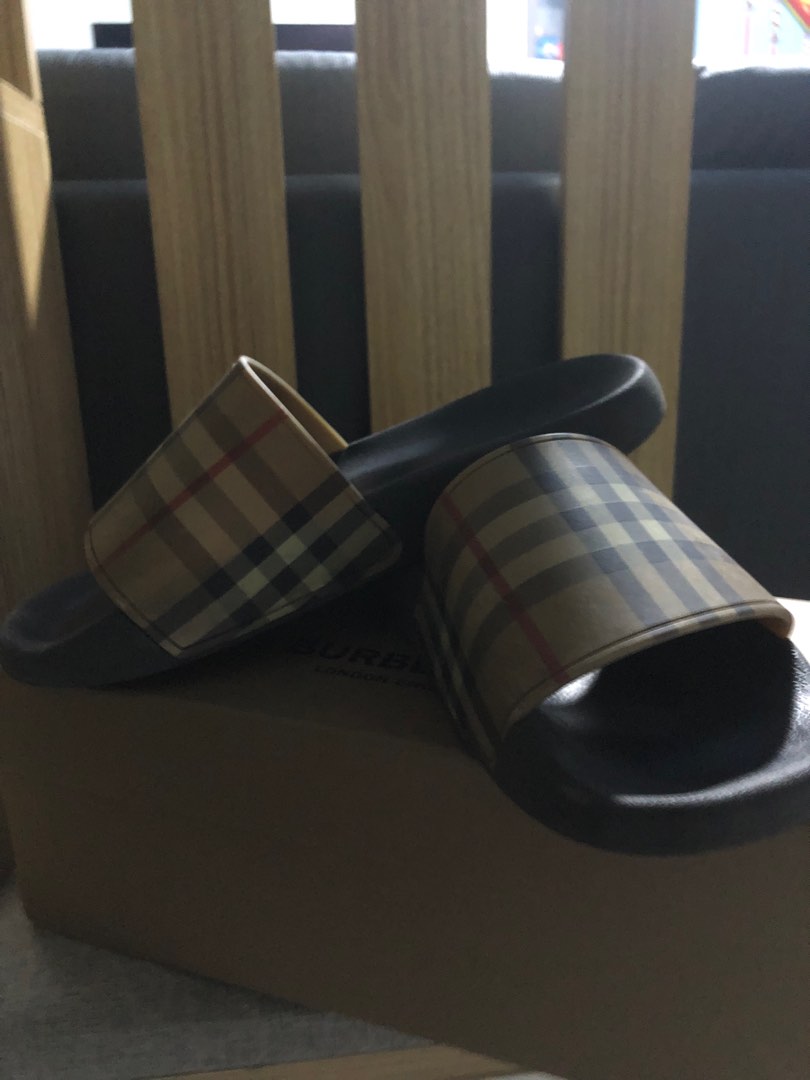 Burberry slides, Men's Fashion, Footwear, Flipflops and Slides on Carousell