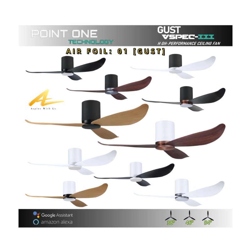 Ceiling Fan PO GUST 01 Blade Smart DC Motor 38" 46" 54" Strong Wind ...