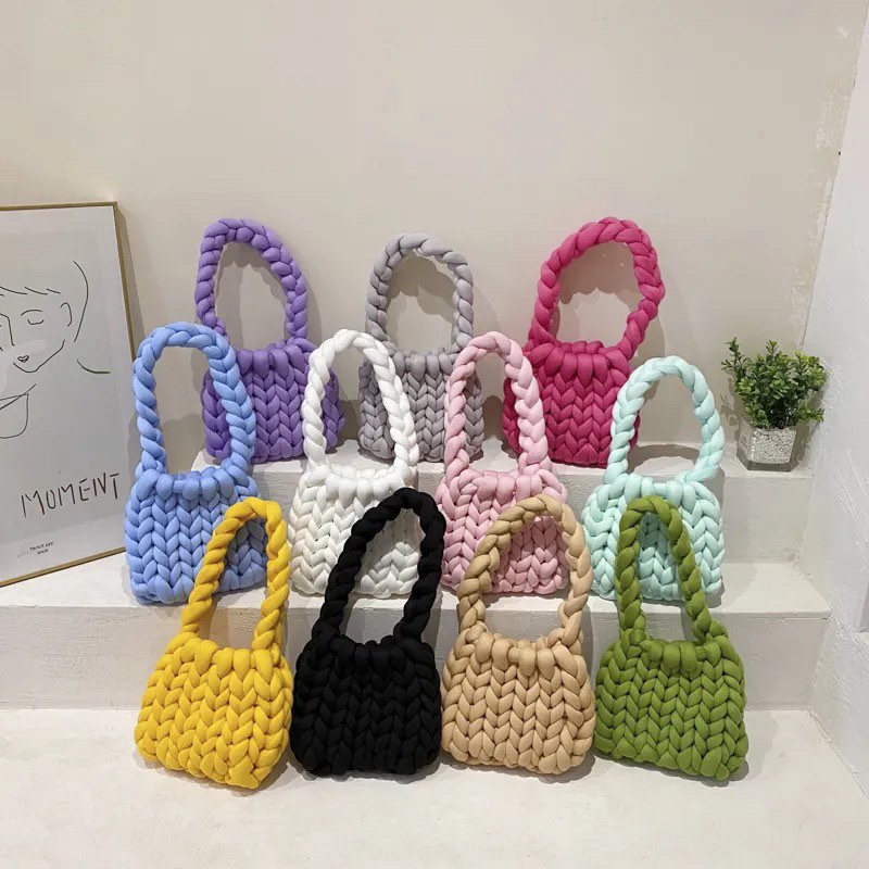 chunky yarn bag (mint green), Women's Fashion, Bags & Wallets, Clutches ...