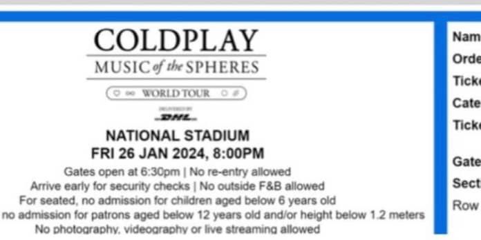 Coldplay 26 Jan 24 Friday, Tickets & Vouchers, Event Tickets on Carousell