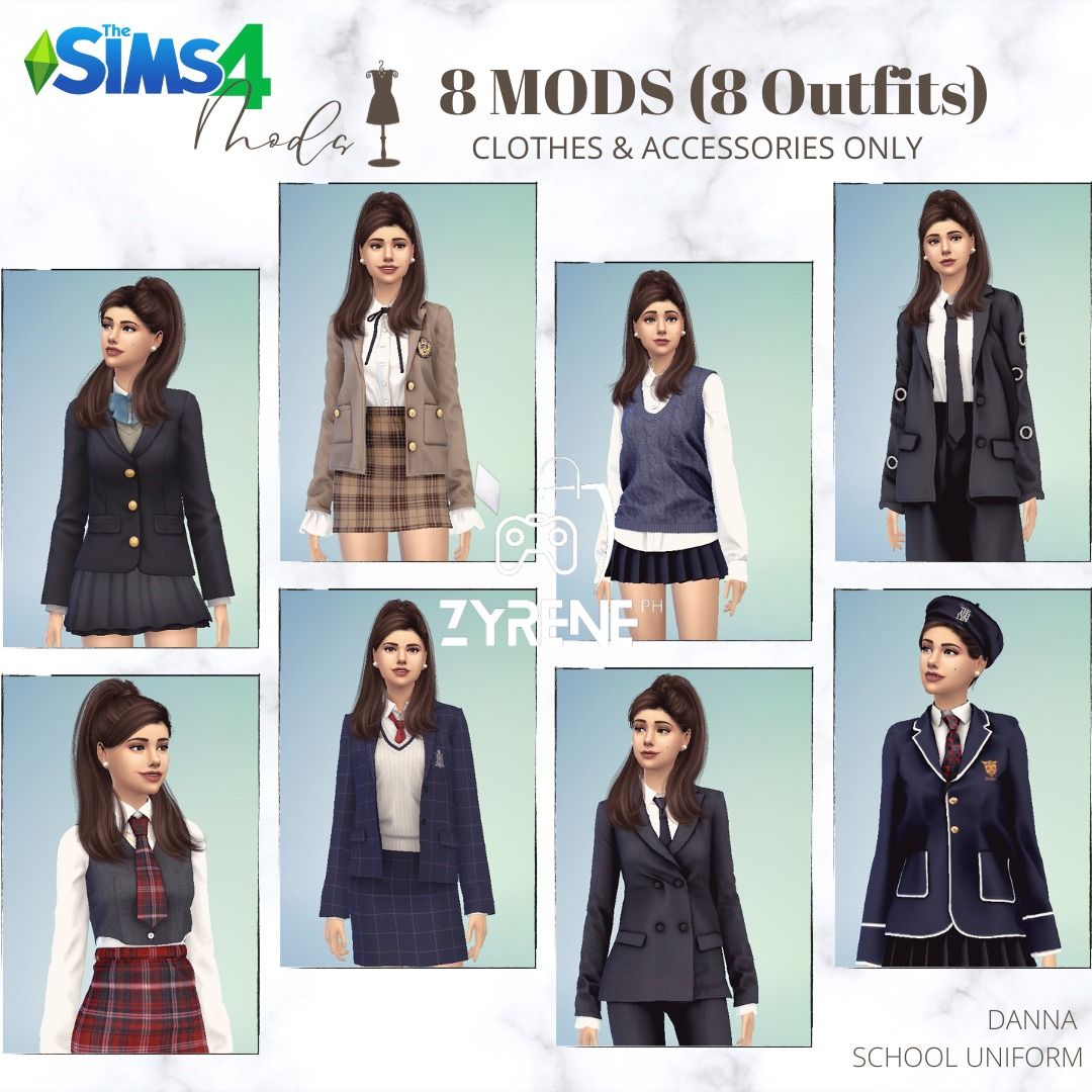 DANNA SCHOOL UNIFORM - 8 Mods, 8 Outfits (with Different Colors) | The ...