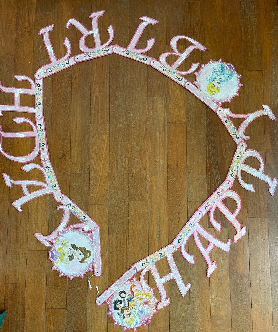 Disney Princess punch out table decor & birthday banner, Hobbies & Toys ...