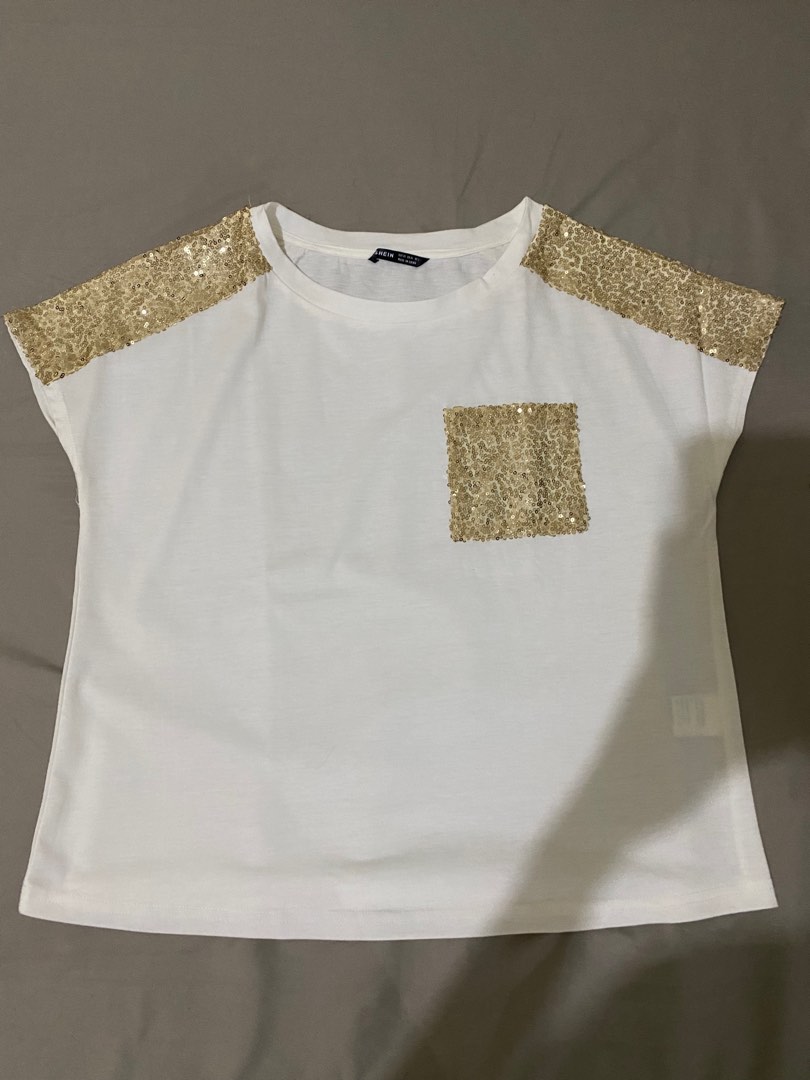 Gold sequence T-Shirt, Women's Fashion, Tops, Shirts on Carousell