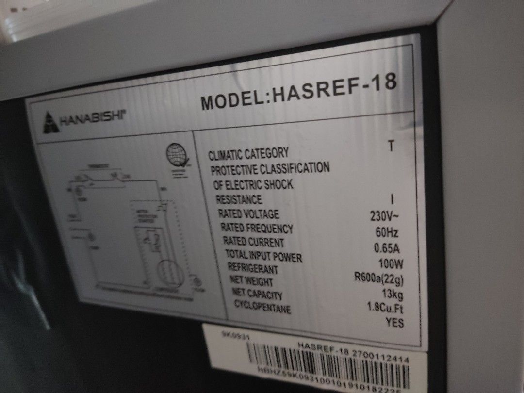 HANABISHI HASREF-18, TV & Home Appliances, Kitchen Appliances ...