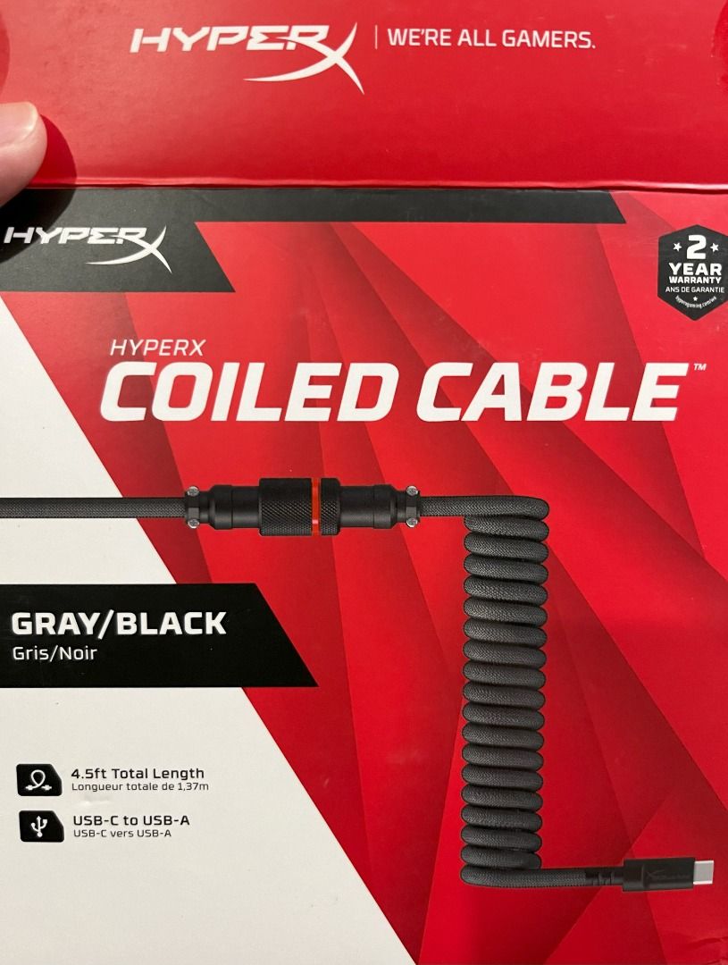 HyperX Coiled Cable Black Gunmetal Gray Type C For Mechanical Keyboards ...