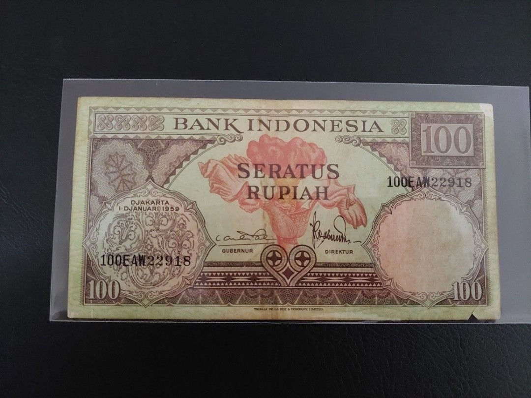 Indonesia Old Bank Note Rare 100 Rupiah Year 1959, Hobbies & Toys ...