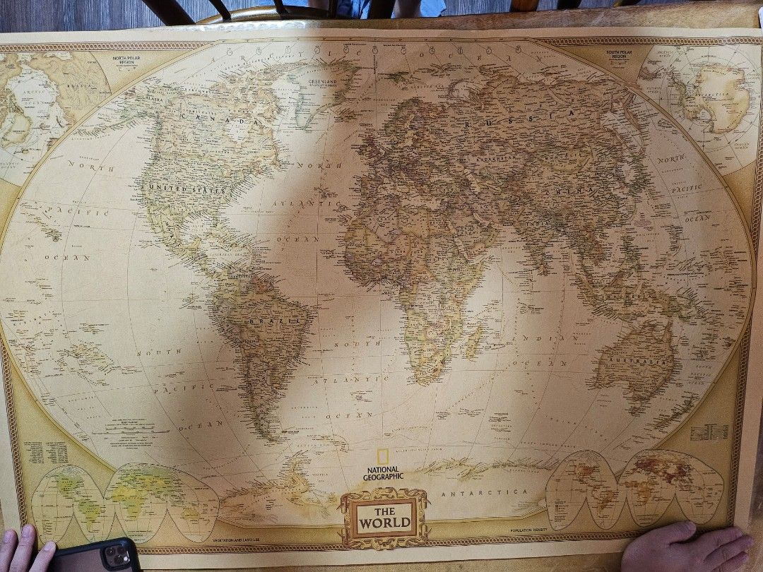 Large world map paper poster vintage style, Furniture & Home Living ...