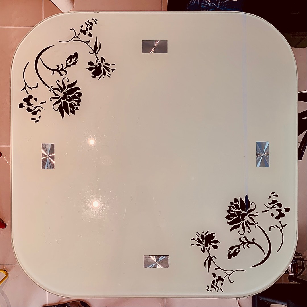 LOTUS TEAL* Glass Table (90X90cm), Furniture & Home Living, Furniture ...