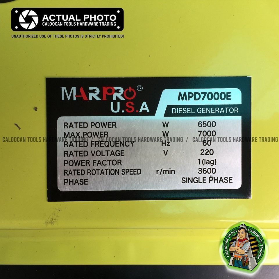 MARPRO USA 7000W / 7Kva Open Type Air-Cooled Diesel Generator Set with ...