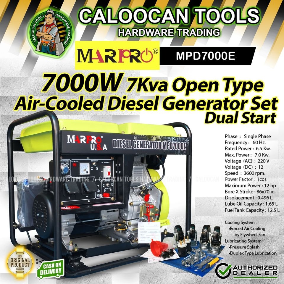 MARPRO USA 7000W / 7Kva Open Type Air-Cooled Diesel Generator Set with ...
