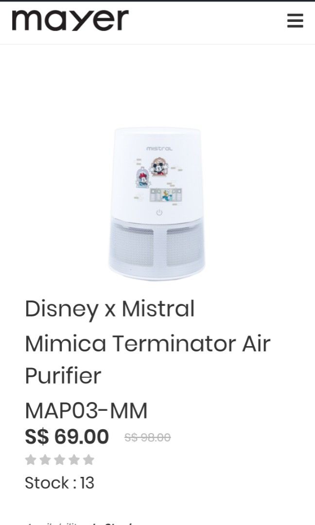 Mistral Disney Air purifier, TV & Home Appliances, Air Purifiers ...