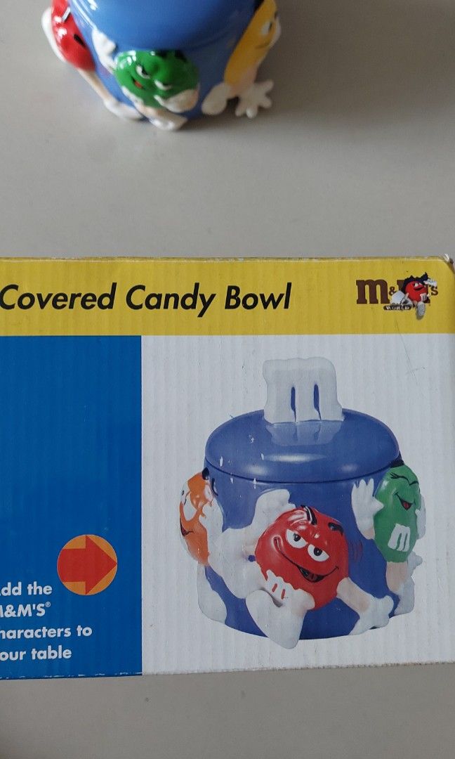 m&ms glass bowl with cover and card holder, Furniture & Home Living ...