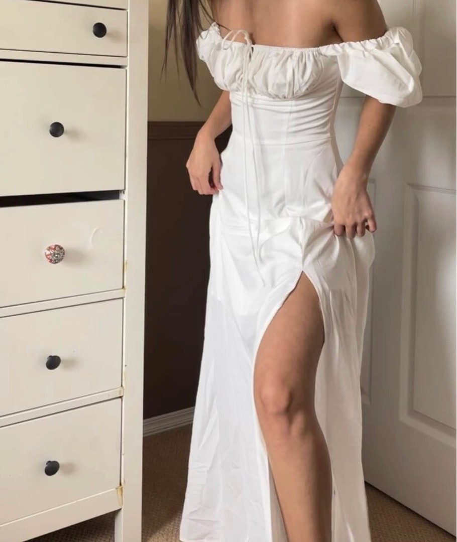 PARTHEA Puff Sleeve Tie Front Off Shoulder Slit Thigh Dress, Women's ... PARTHEA Puff Sleeve Tie Front Off Shoulder Slit Thigh Dress, Women's ...