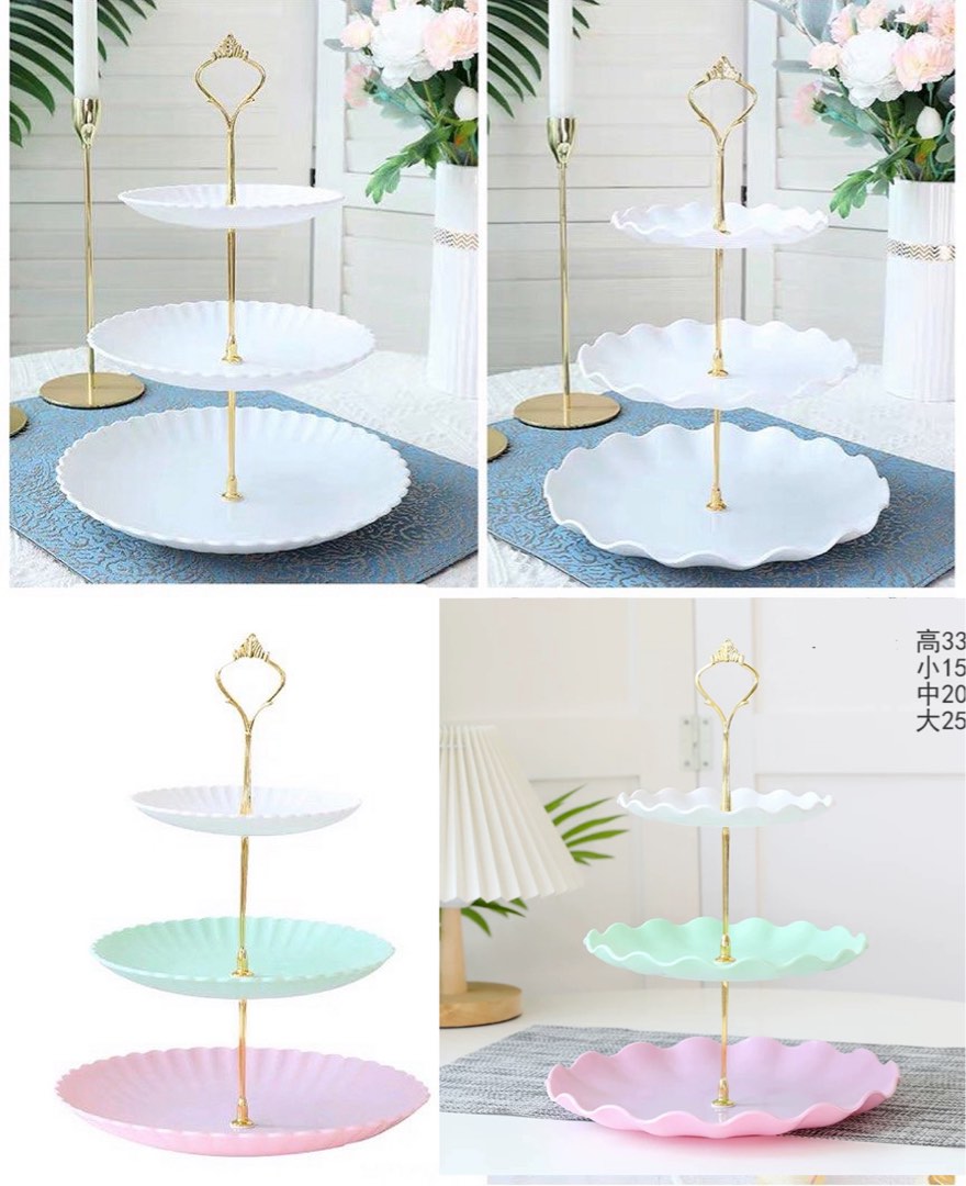 Plastic three tier cupcake pink pastel valentine party stand birthday ...