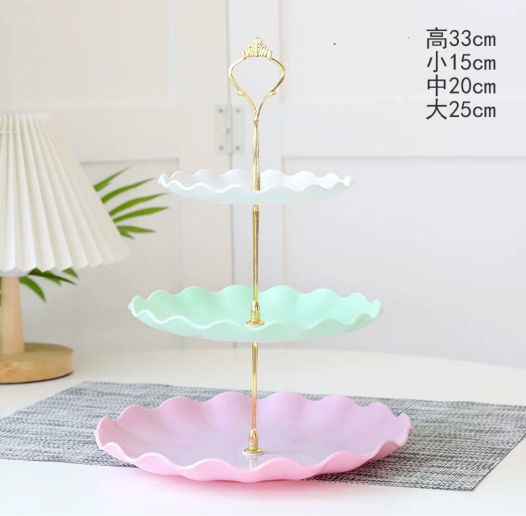 Plastic three tier cupcake pink pastel valentine party stand birthday ...