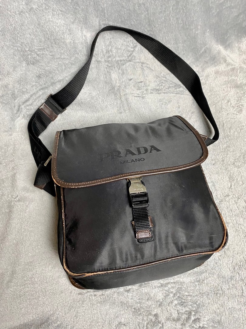 PRADA MILANO Logo Tessuto Shoulder Bag Nylon Leather, Men's Fashion ...