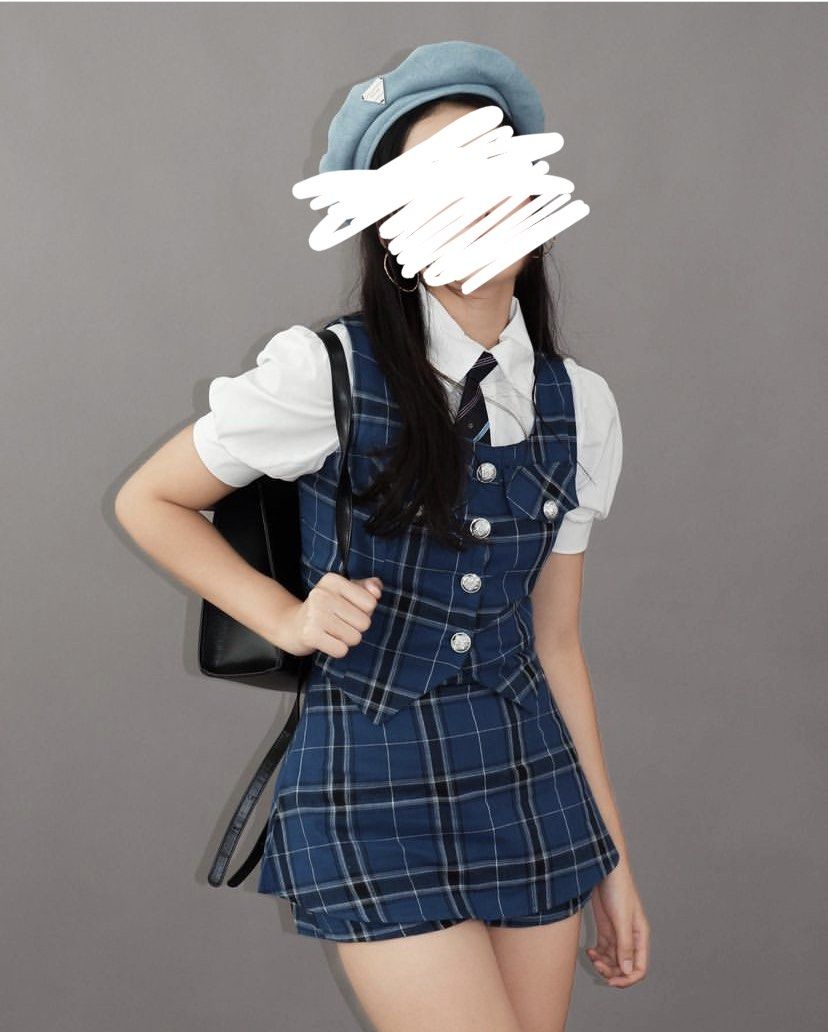 Preppy set (white puff sleeve top, skort, vest, tie), Women's Fashion ...