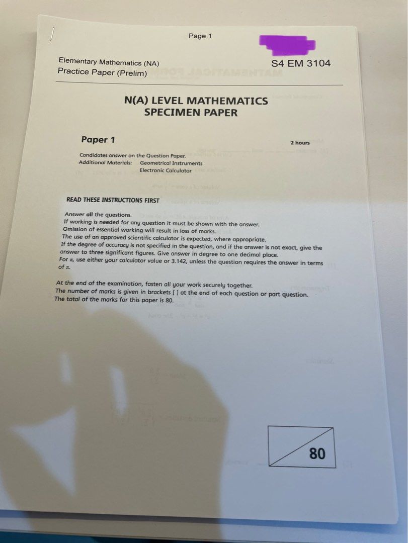 Sec 4NA Math Prelim Paper, Hobbies & Toys, Books & Magazines ...