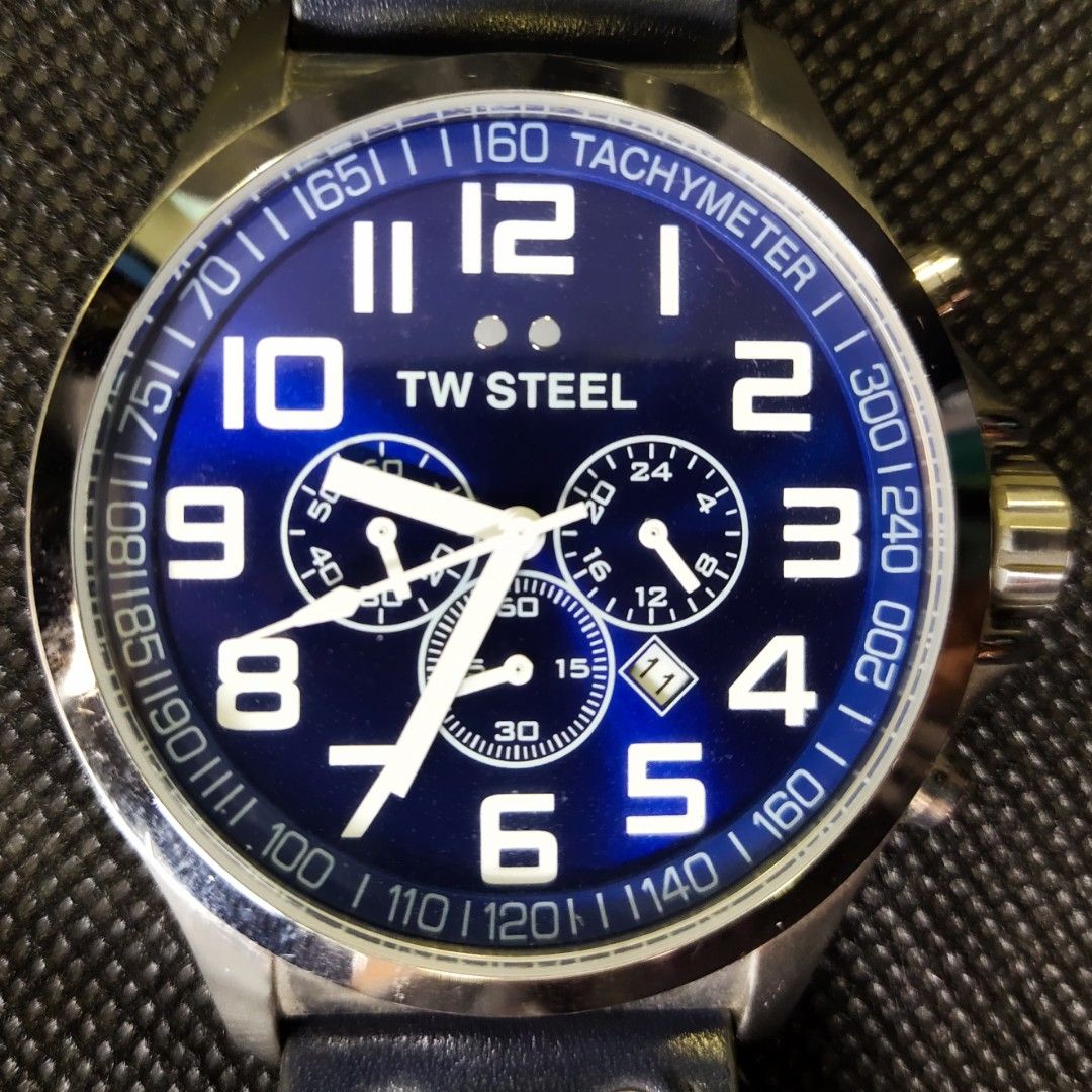 TW Steel TW403 48mm Sunray Blue Dial 316L Stainless Steel Case Leather ...