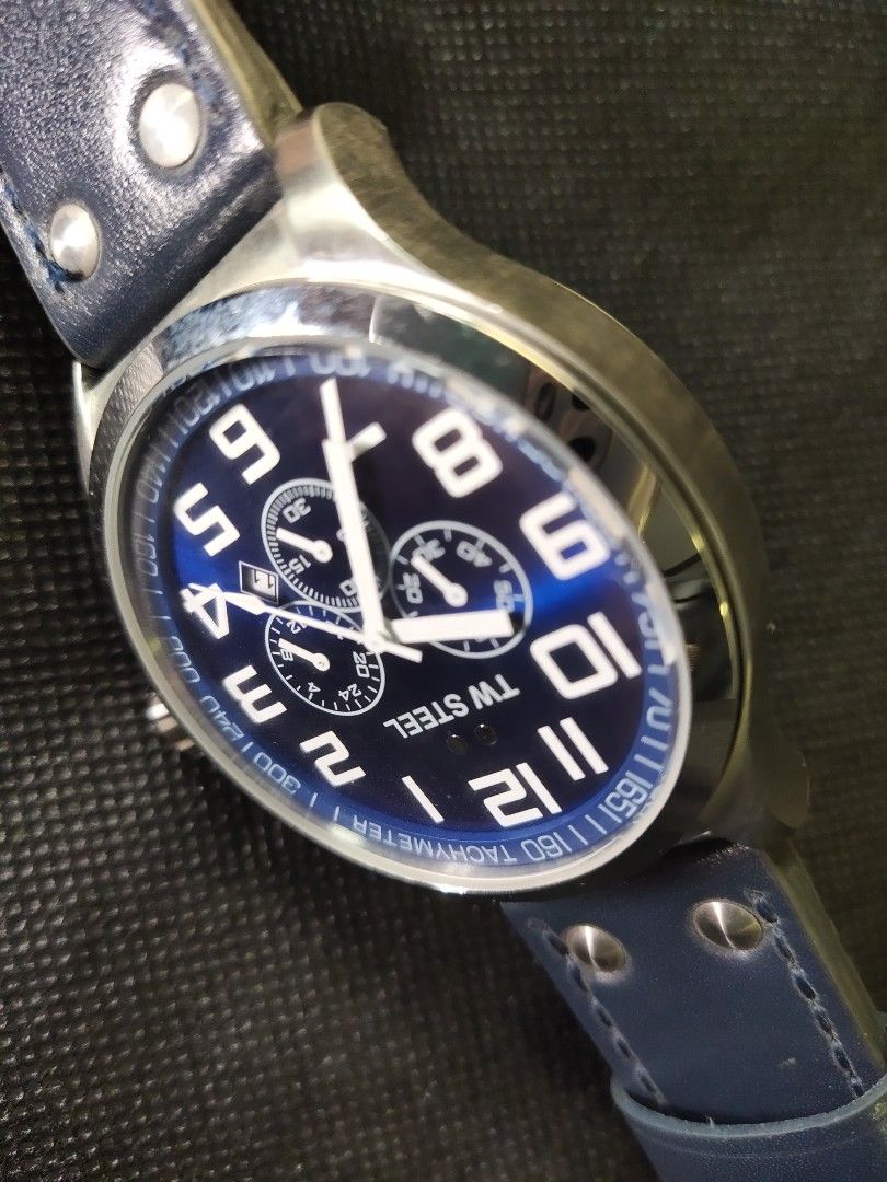 TW Steel TW403 48mm Sunray Blue Dial 316L Stainless Steel Case Leather ...