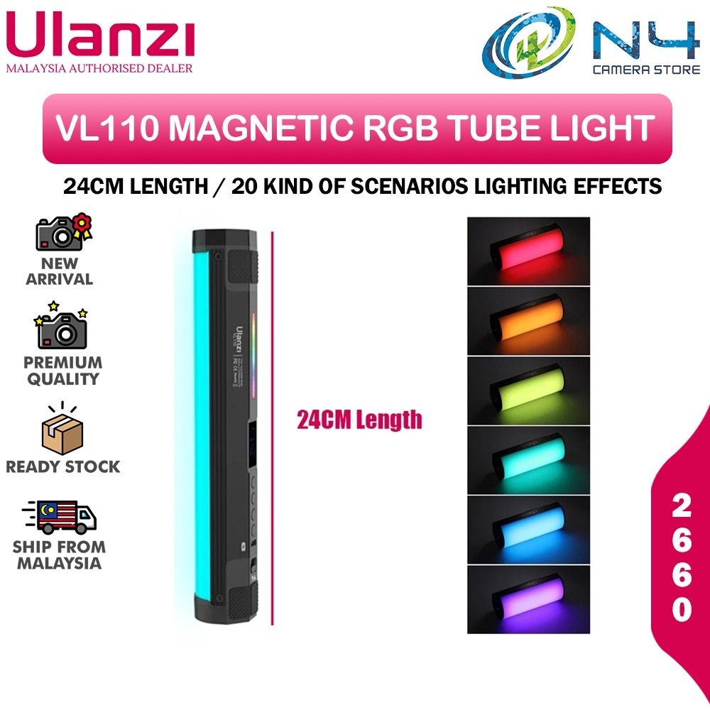 Ulanzi VL110 Magnetic RGB Tube Light 24CM Handheld Light RGB, Photography, Photography ...
