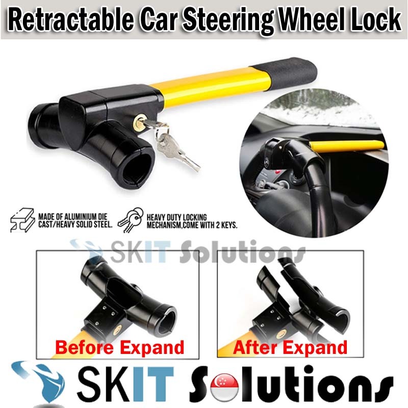 Universal Retractable Rotary Car Steering Wheel Lock Anti-Theft Safety ...