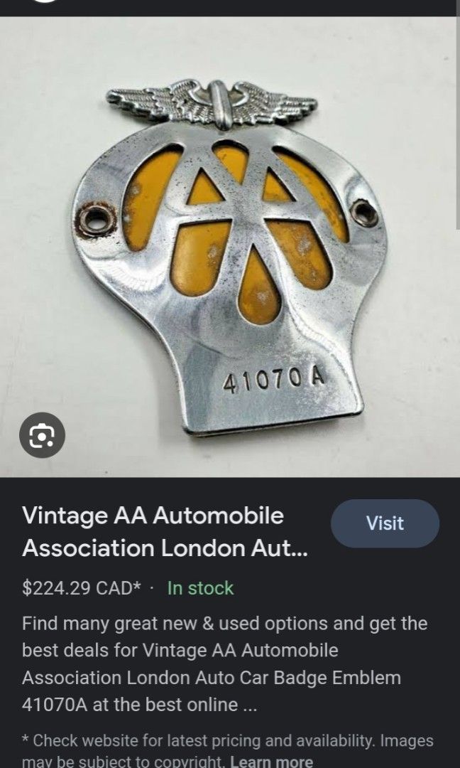 Vintage AA 1950's Badge for vintage and classic cars VW Rover etc, Car ...